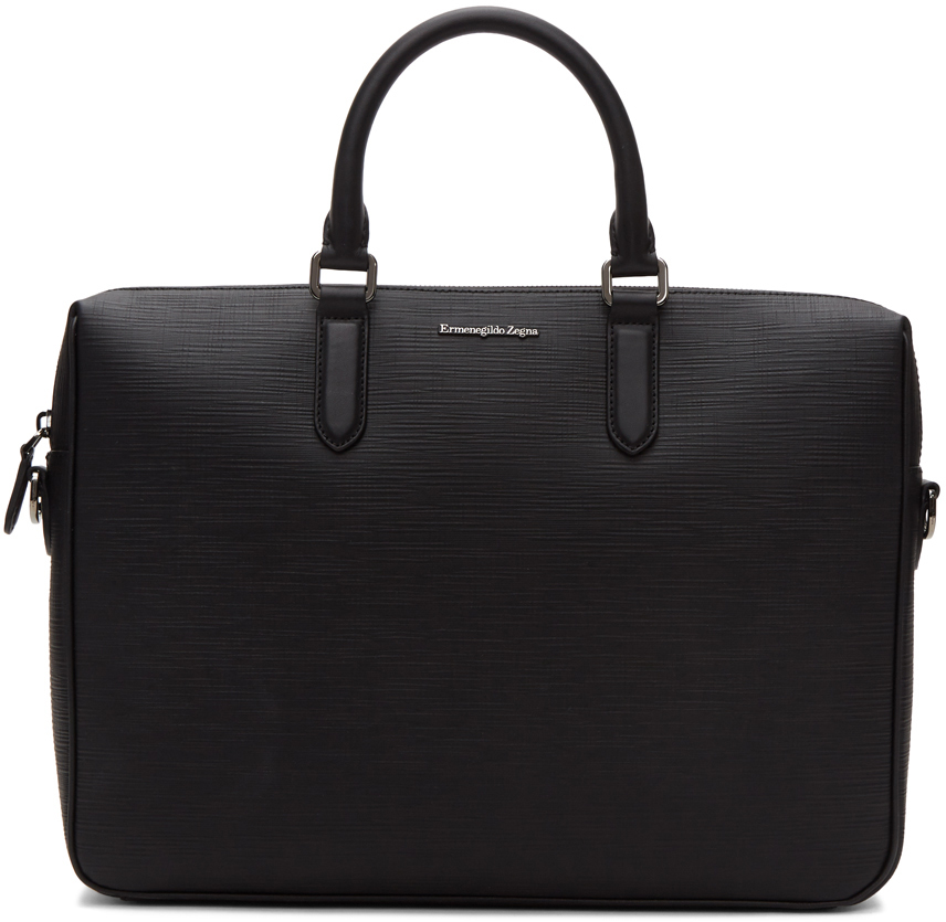 Ermenegildo Zegna: Black Leather Business Briefcase | SSENSE UK
