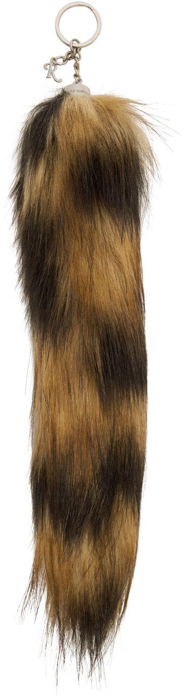 Raf Simons: Tan & Black Raccoon Tail Keychain | SSENSE UK