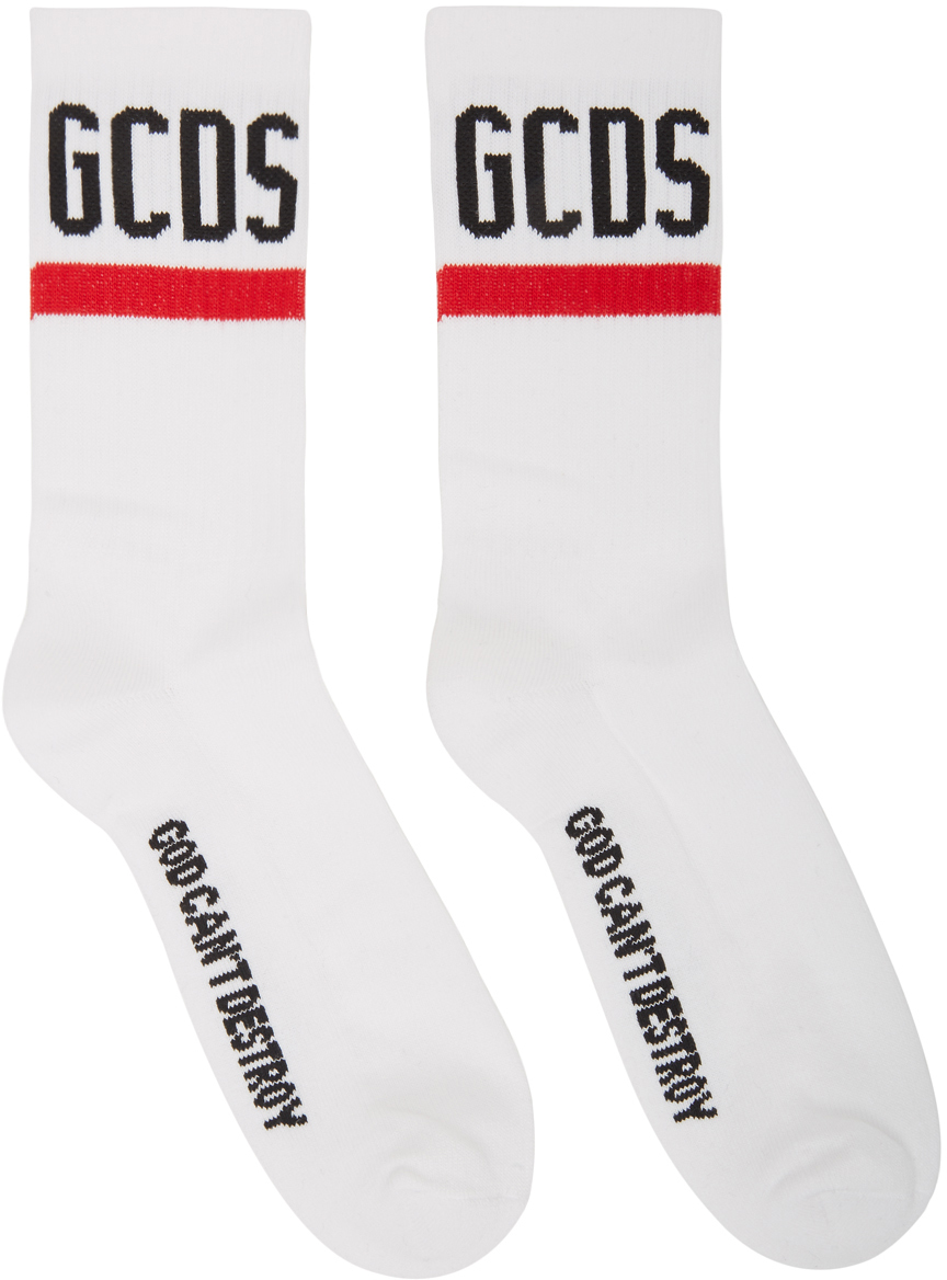GCDS: White 'God Can't Destroy Streetwear' Socks | SSENSE