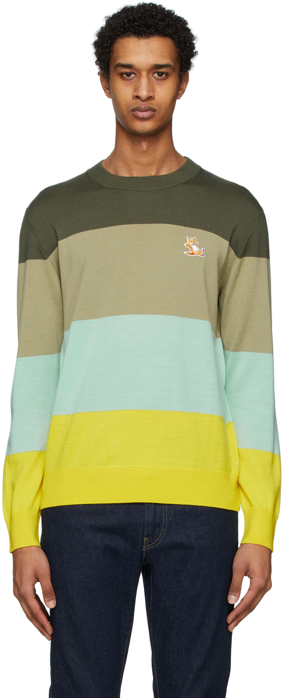 Maison Kitsuné: Multicolor Merino Rainbow Stripes Sweater | SSENSE Canada