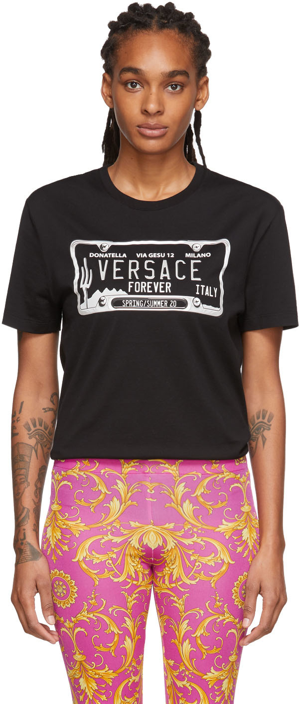 Versace: Black License Plate T-Shirt | SSENSE UK