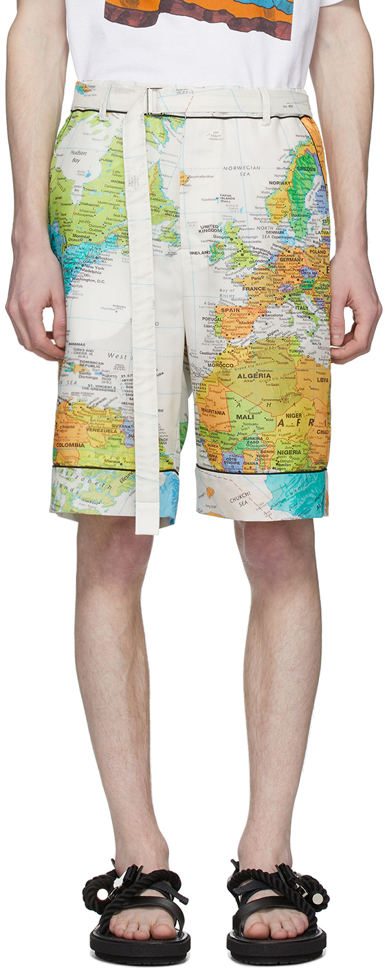 sacai: Multicolor World Map Shorts | SSENSE