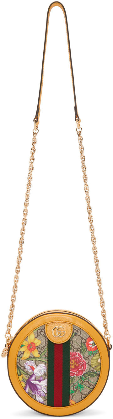 Gucci: Yellow & Multicolor Mini Round Ophidia Bag | SSENSE Canada