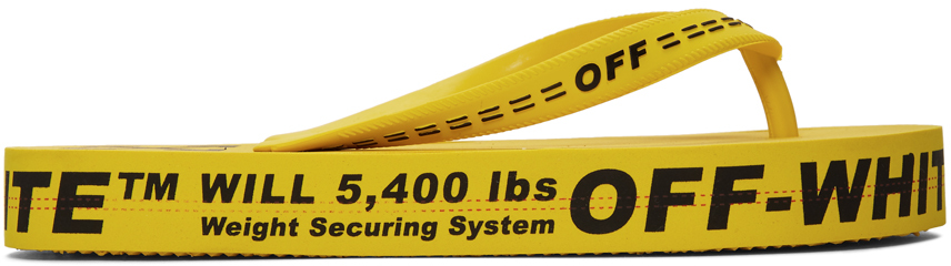 Off-White: Yellow Logo Flip Flops | SSENSE