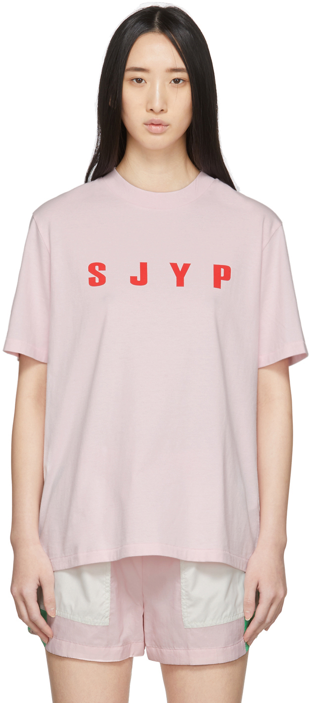 SJYP: Pink Logo T-Shirt | SSENSE Canada