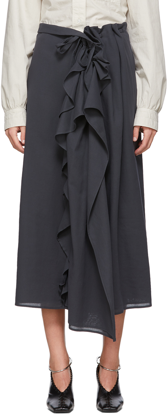 LEMAIRE: Grey Ruffle Skirt | SSENSE Canada