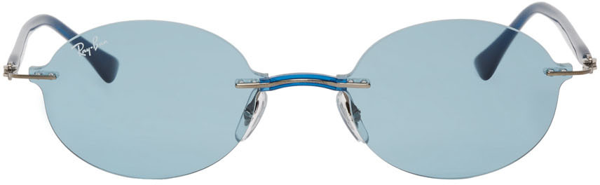 Ray-Ban: Blue Round Rimless Sunglasses | SSENSE Canada