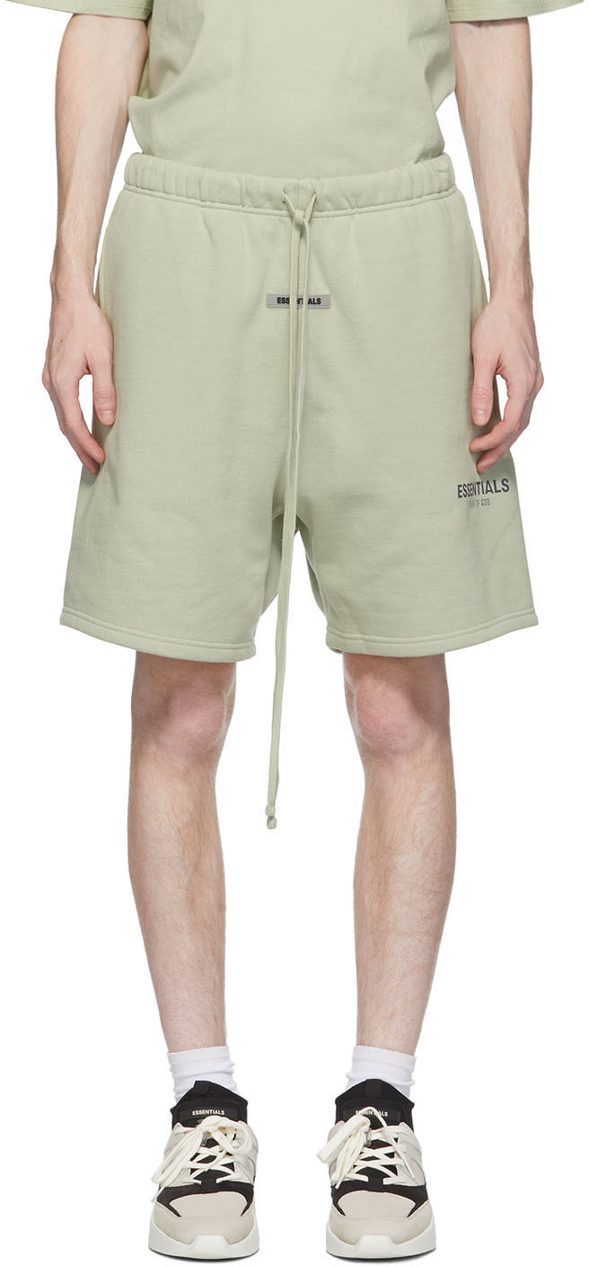 Essentials: Green Fleece Shorts | SSENSE
