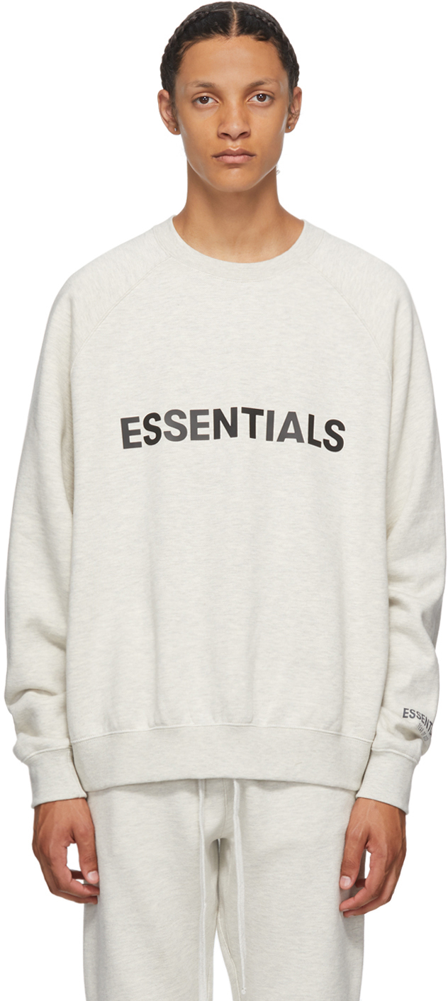 Essentials: Grey Heather Crewneck Pullover Sweatshirt | SSENSE