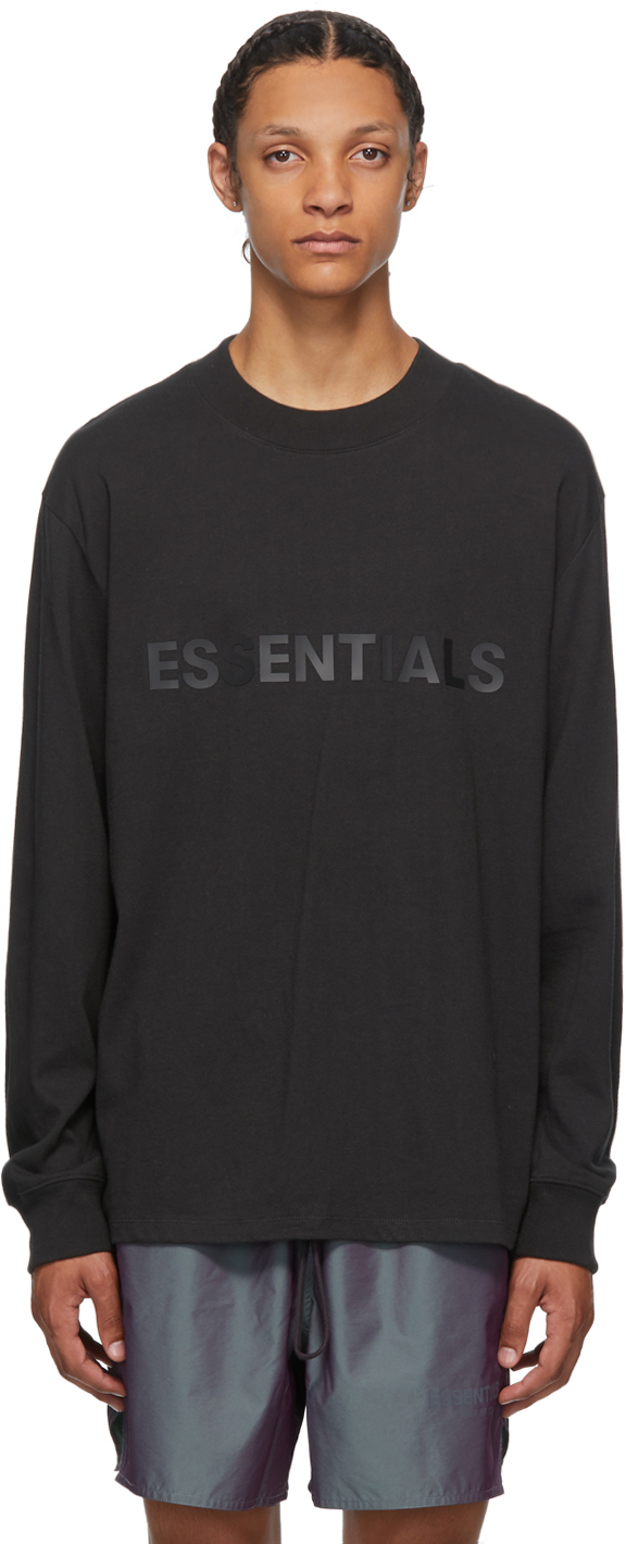 Essentials: Black Logo Long Sleeve T-Shirt | SSENSE UK