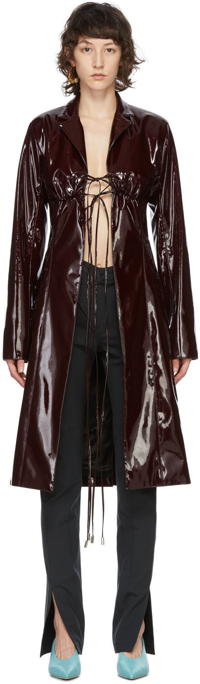 Supriya Lele: Burgundy Vinyl Bra Coat | SSENSE Canada