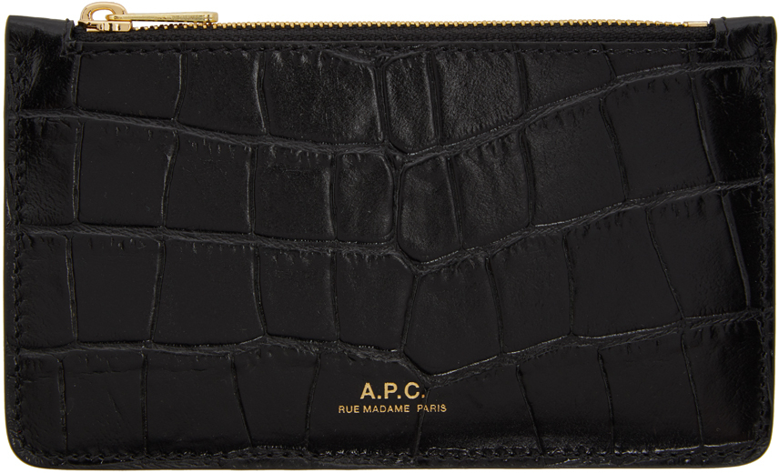A.P.C.: Black Croc Willow Card Holder | SSENSE