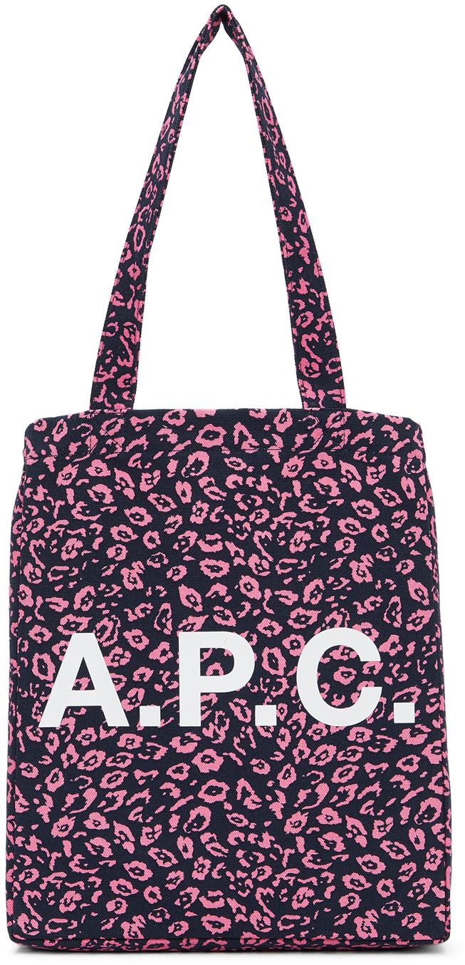 A.P.C.: Navy & Pink Leopard Lou Tote | SSENSE Canada