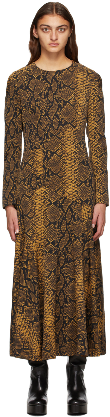 Dries Van Noten: Black & Gold Wool Snake Dress | SSENSE