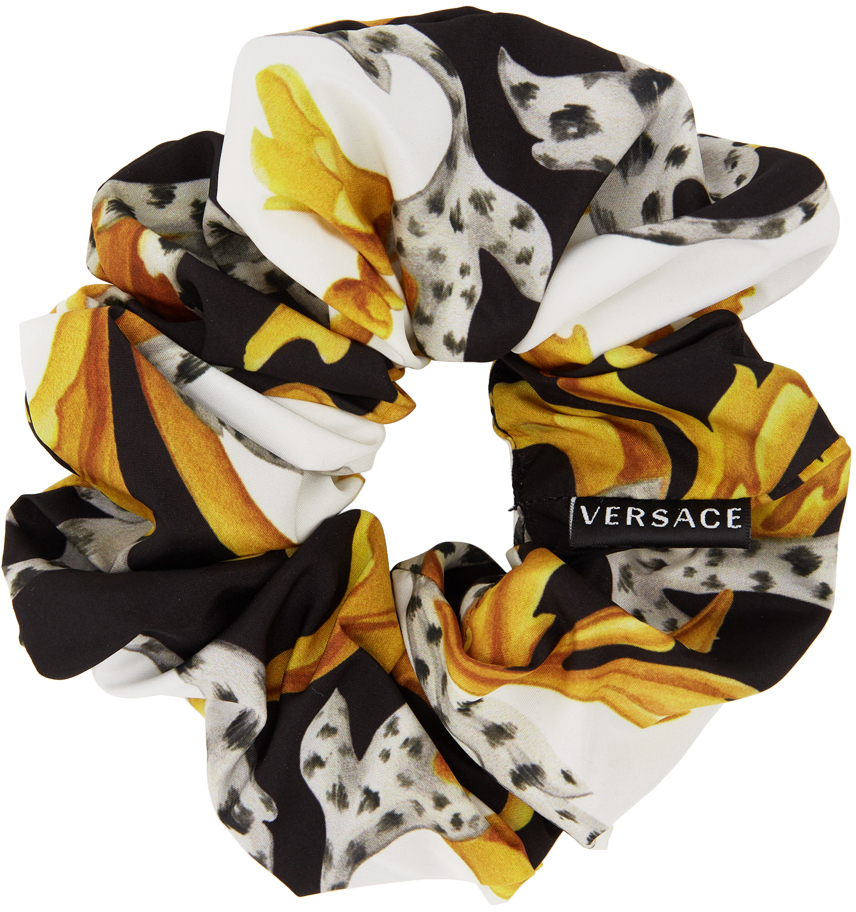 Versace: White & Black Barocco Scrunchie | SSENSE Canada