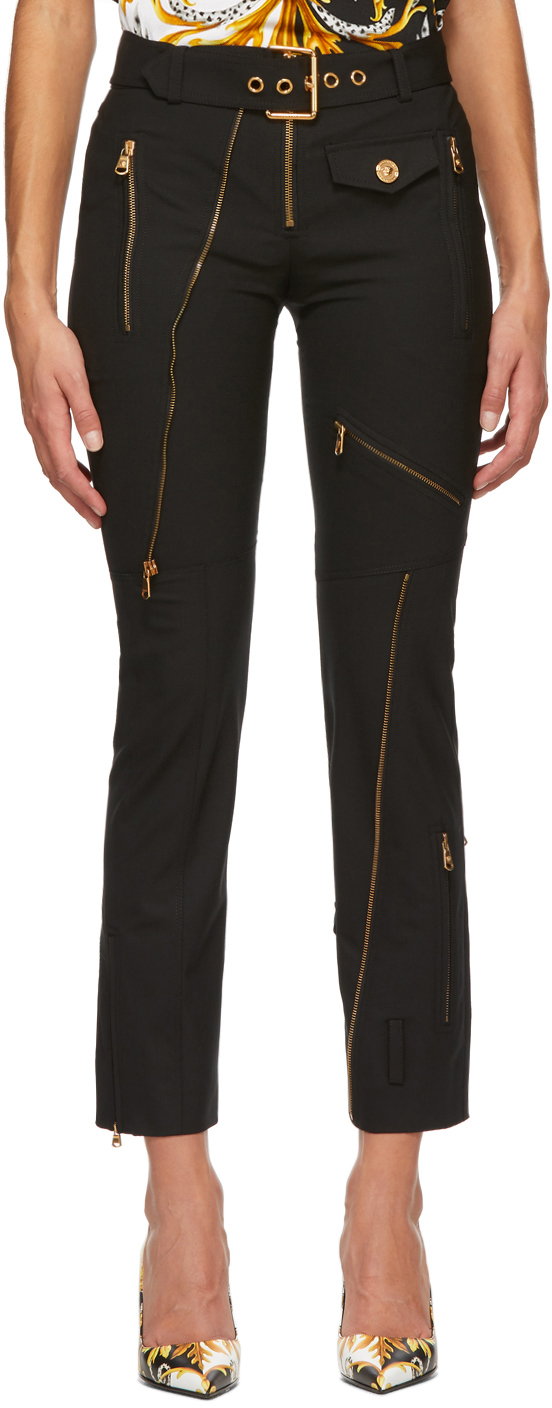 Versace: Black Multi Zip Trousers | SSENSE Canada
