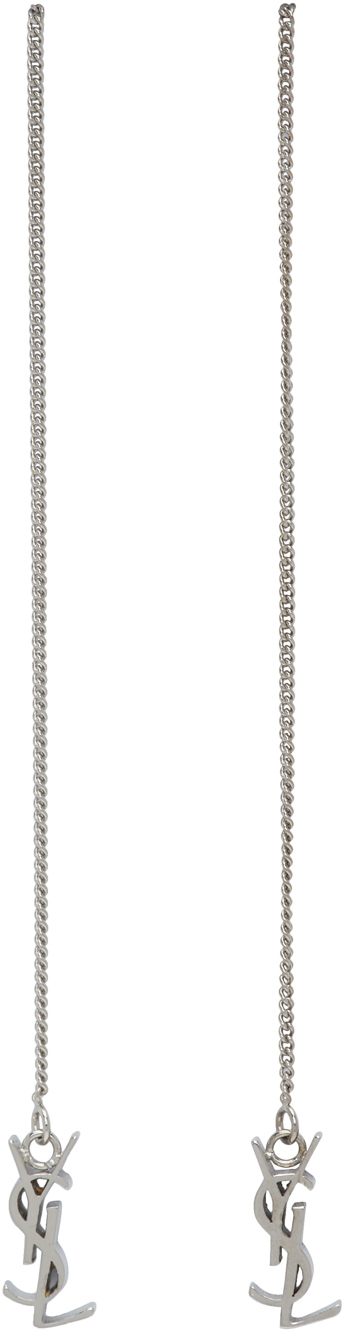 Saint Laurent: Silver Opyum Threader Earrings | SSENSE