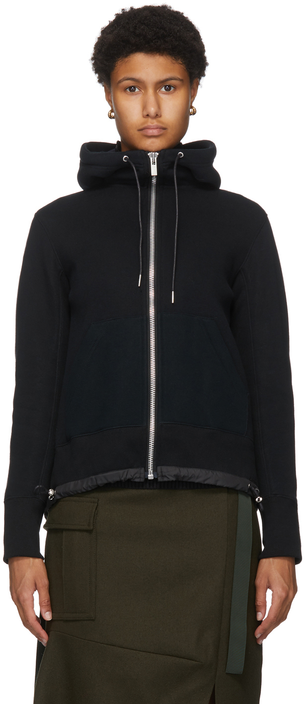 sacai: Black Sponge Zip Hoodie | SSENSE