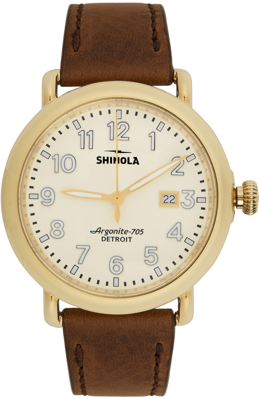 Shinola: Gold & Off-White 'The Runwell' 41mm Watch | SSENSE UK
