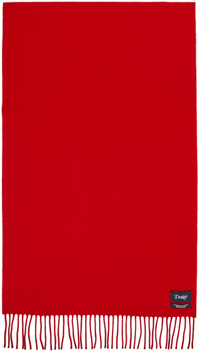 Drake's: Red Merino & Cashmere Solid Scarf | SSENSE UK