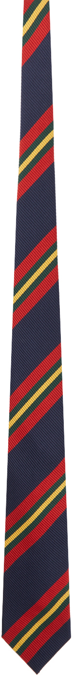 Drake's: Navy Sandwich Stripe Neck Tie | SSENSE