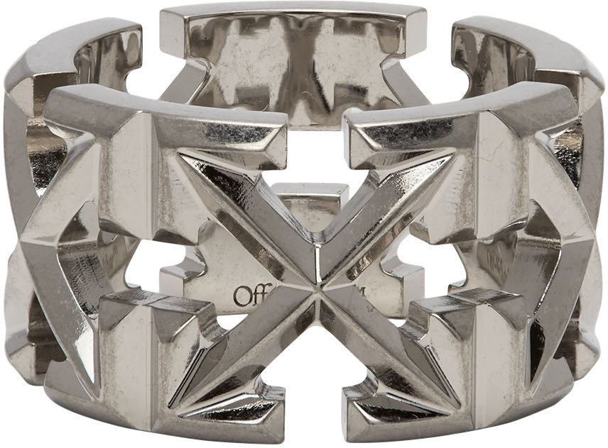 Off-White: Silver Arrows Ring | SSENSE