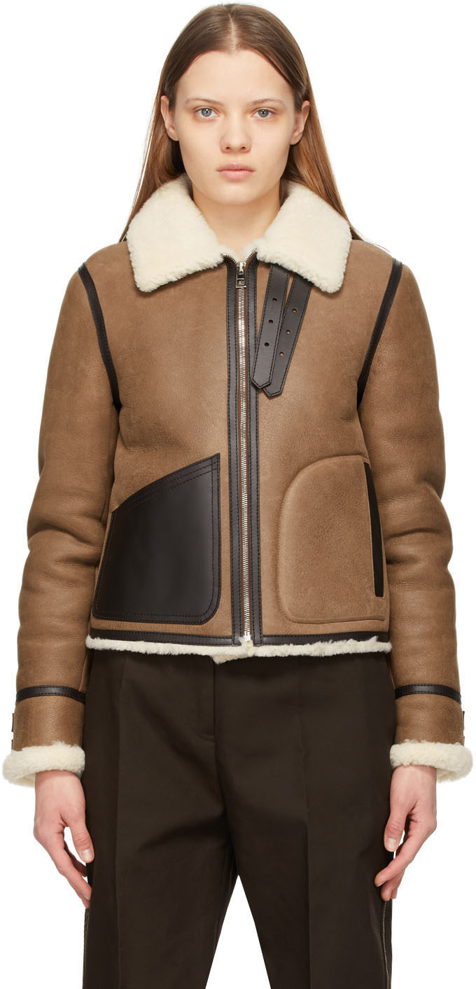 LOEWE: 棕色 Aviator 剪羊毛夹克 | SSENSE