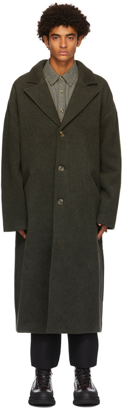 Han Kjobenhavn: Khaki Wool Boxy Coat | SSENSE