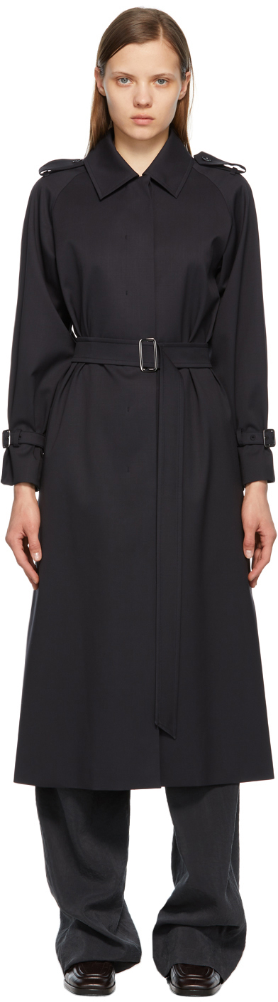 Max Mara: Navy Wool Vitalba Trench Coat | SSENSE Canada