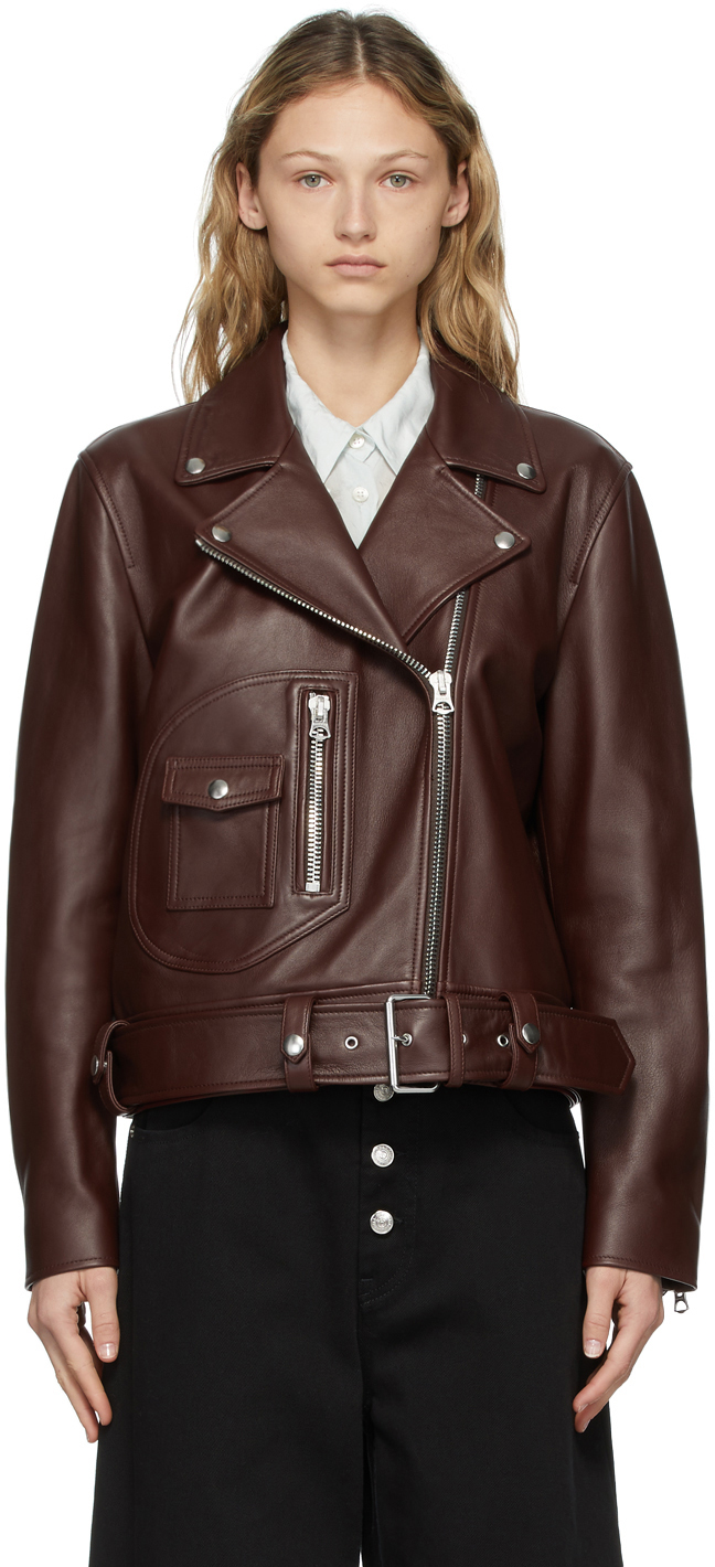 Acne Studios: Brown Lambskin Biker Jacket | SSENSE Canada