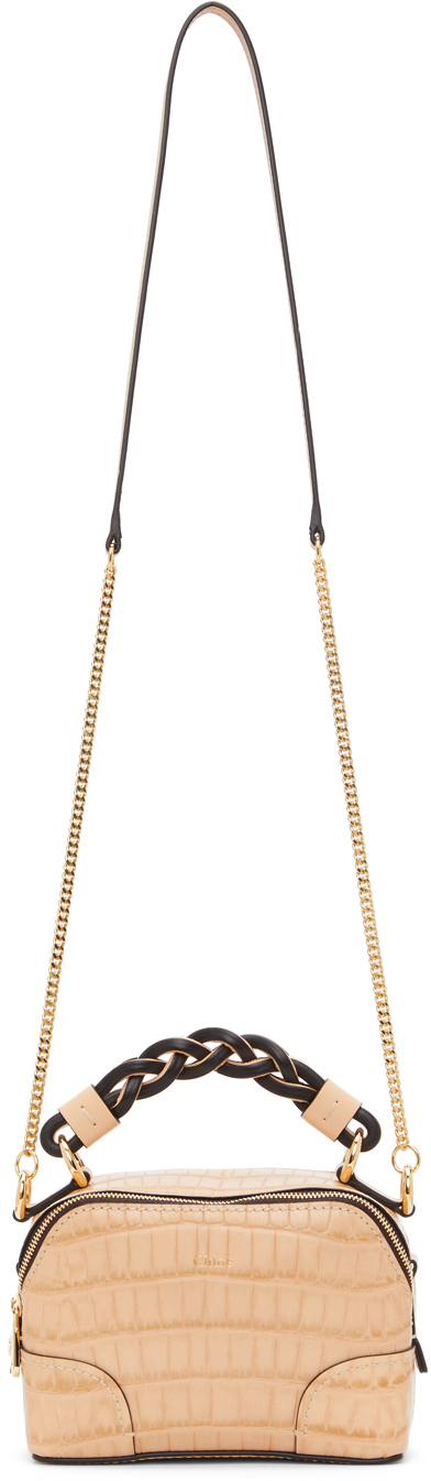 Chloé: Beige Croc Mini Daria Chain Bag | SSENSE Canada