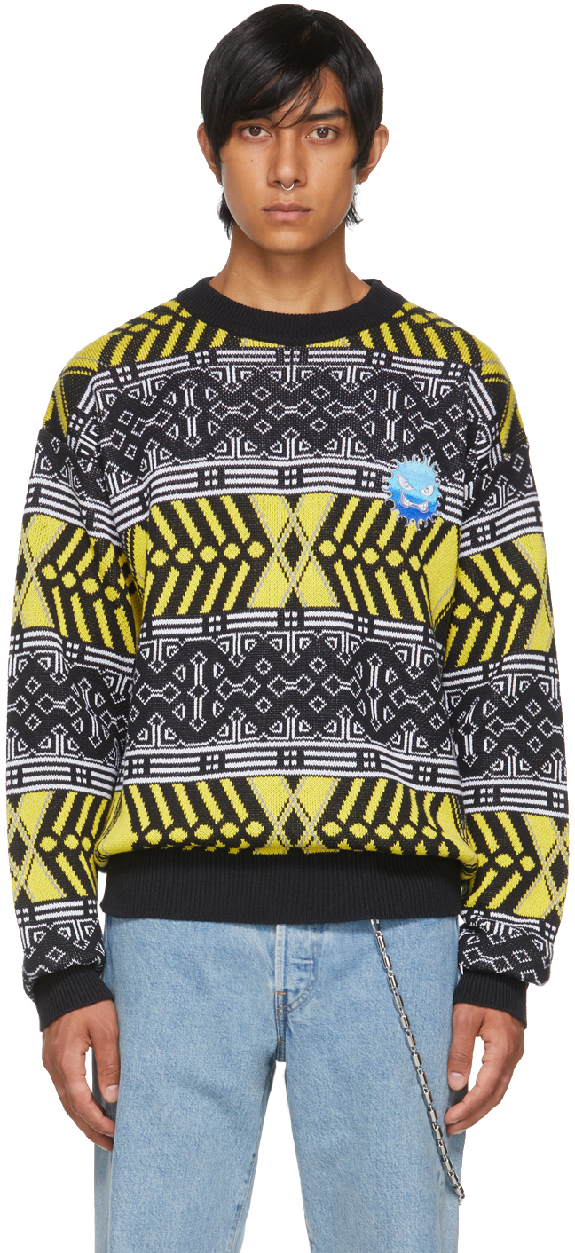 Rassvet: Black & Yellow Knit Angry Sun Sweater | SSENSE Canada