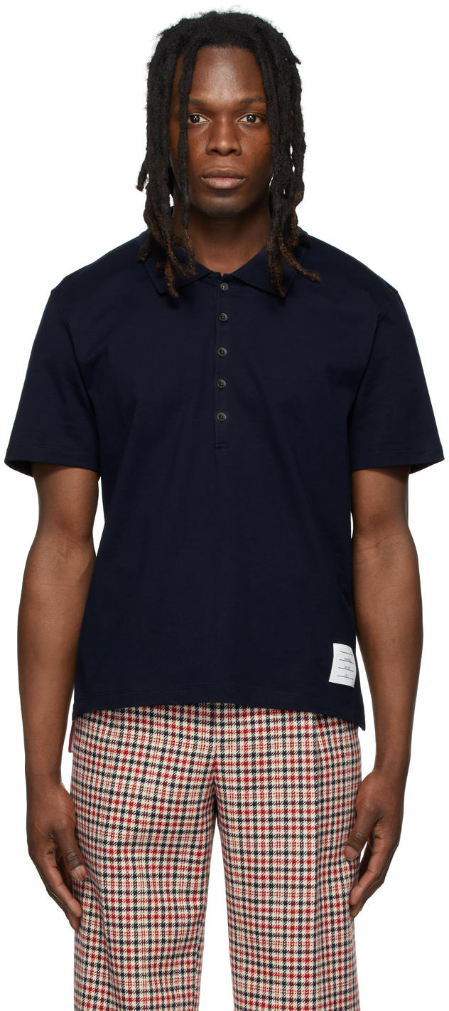 Thom Browne: Navy Relaxed-Fit Side Slit Polo | SSENSE UK