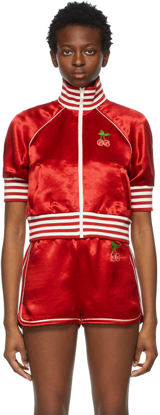 Gucci: Red Satin GG Cherry Jacket | SSENSE