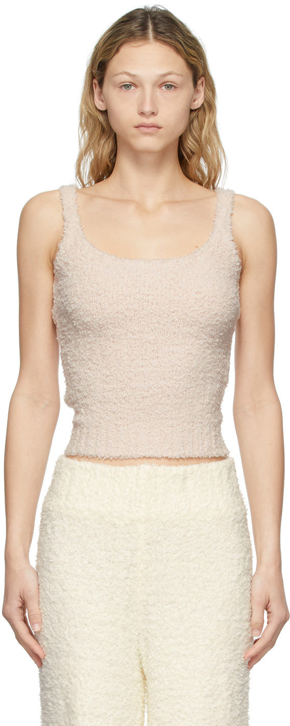 SKIMS: Pink Knit Cozy Tank Top | SSENSE Canada