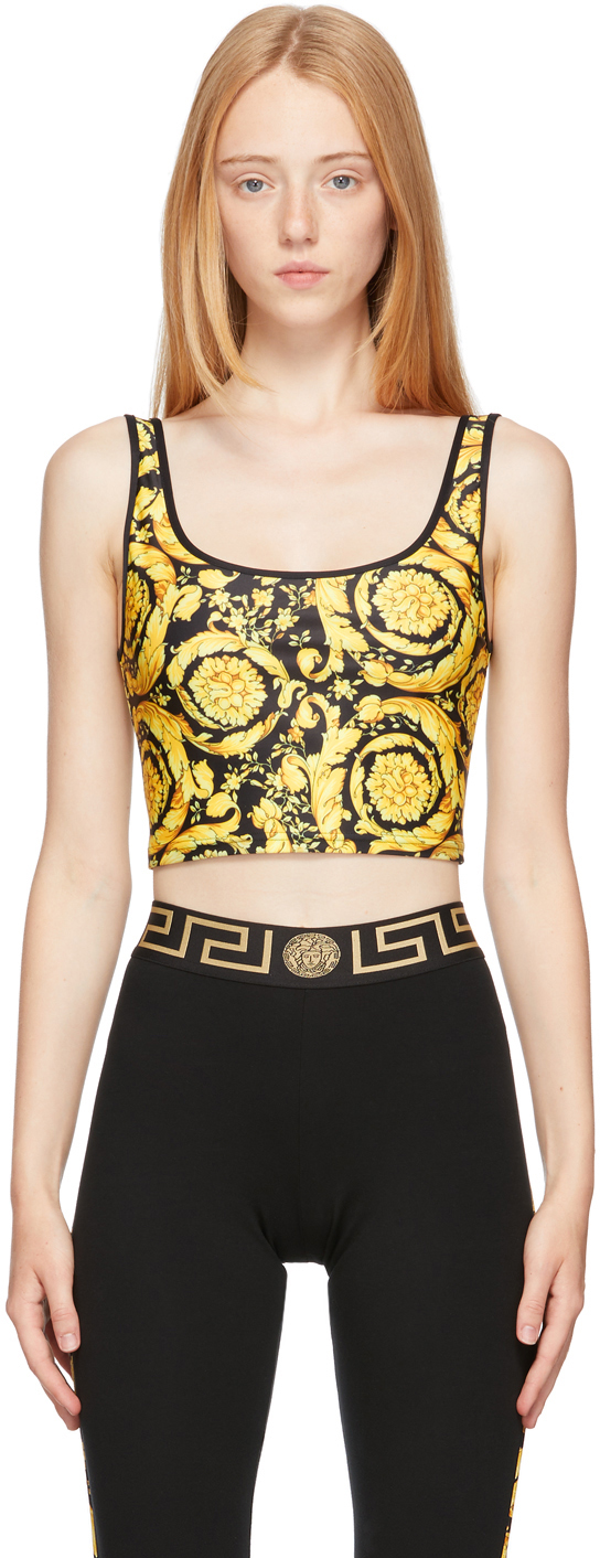 Versace Underwear: Black Barocco Print Bikini Tank Top | SSENSE Canada
