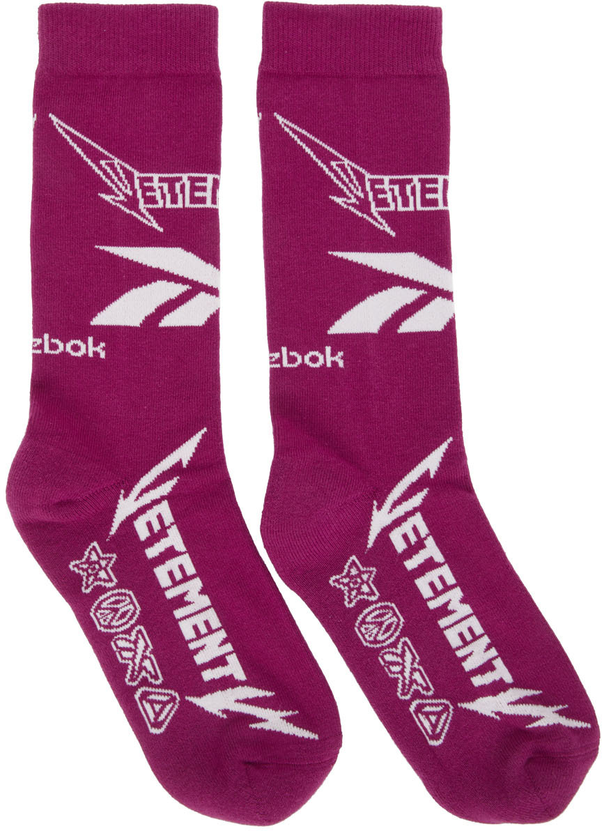 VETEMENTS: Pink Reebok Edition Metal Logo Socks | SSENSE