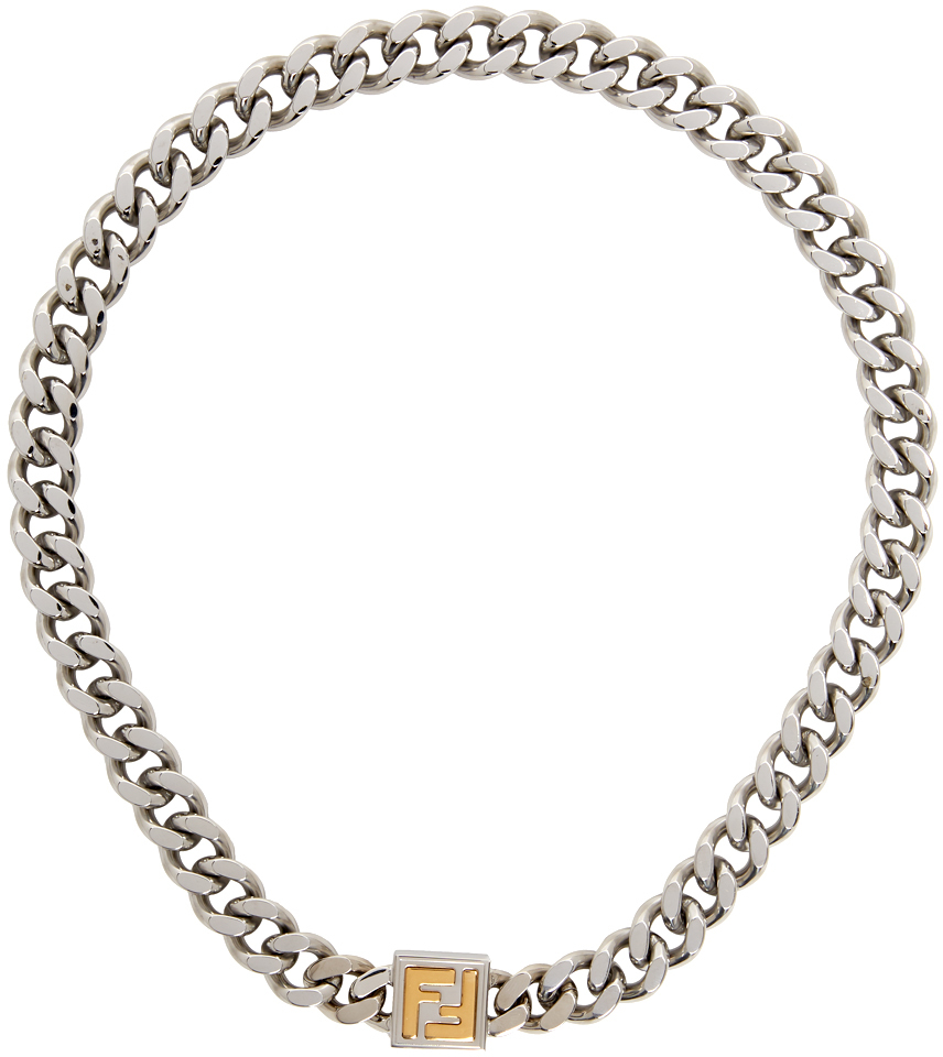 Fendi: Silver & Gold FF Necklace | SSENSE
