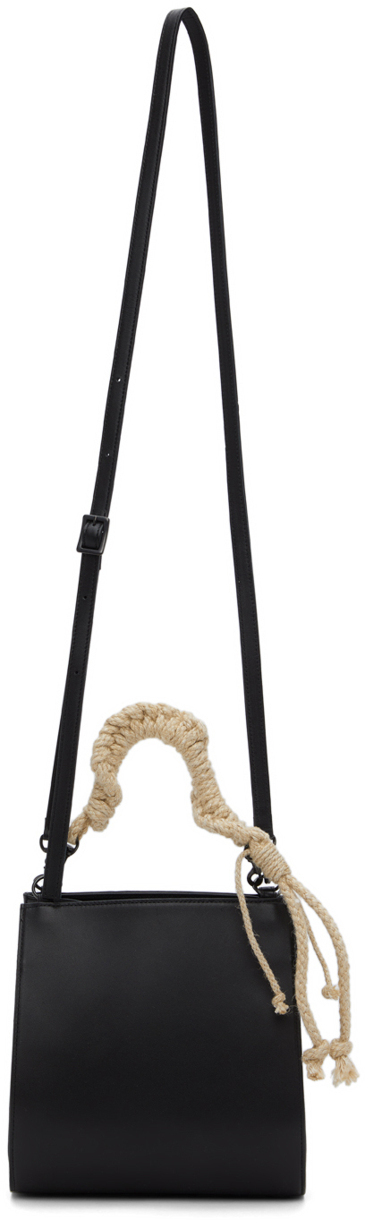Y's: Black Jute & Leather Bag | SSENSE Canada