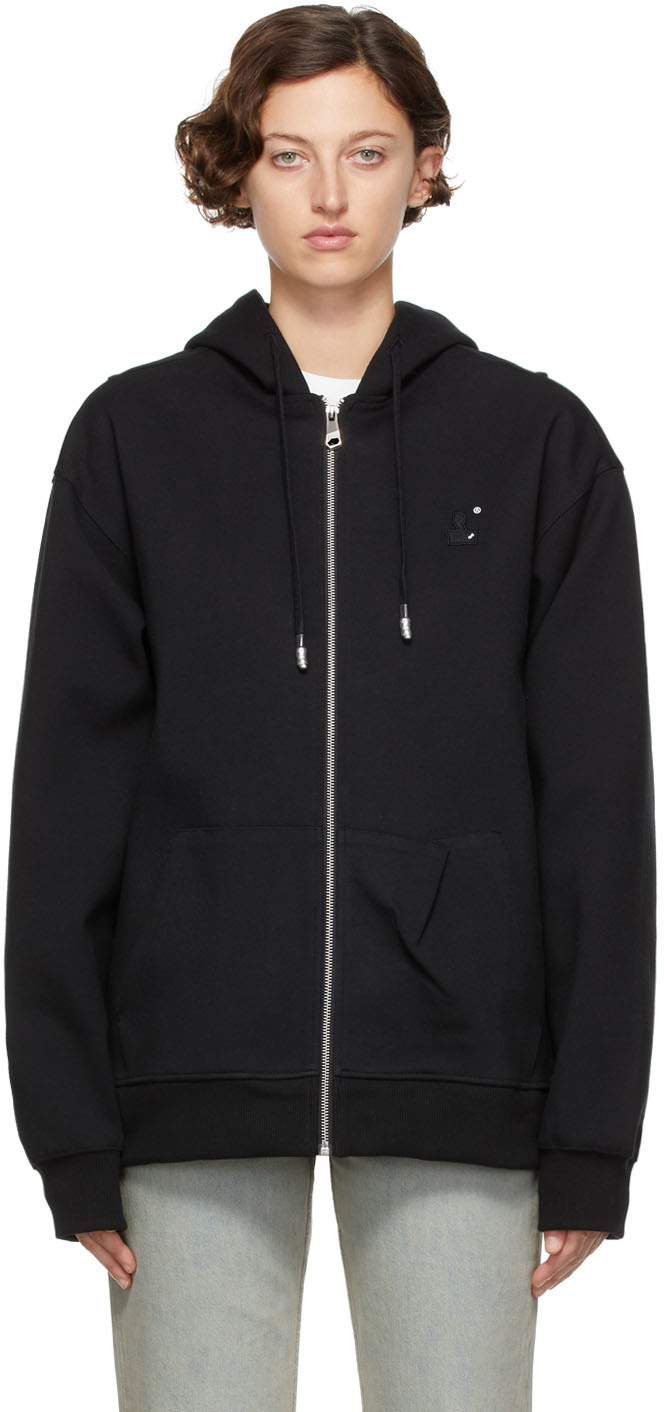 ADER error: Black Logo Patch Zip-Up Hoodie | SSENSE UK