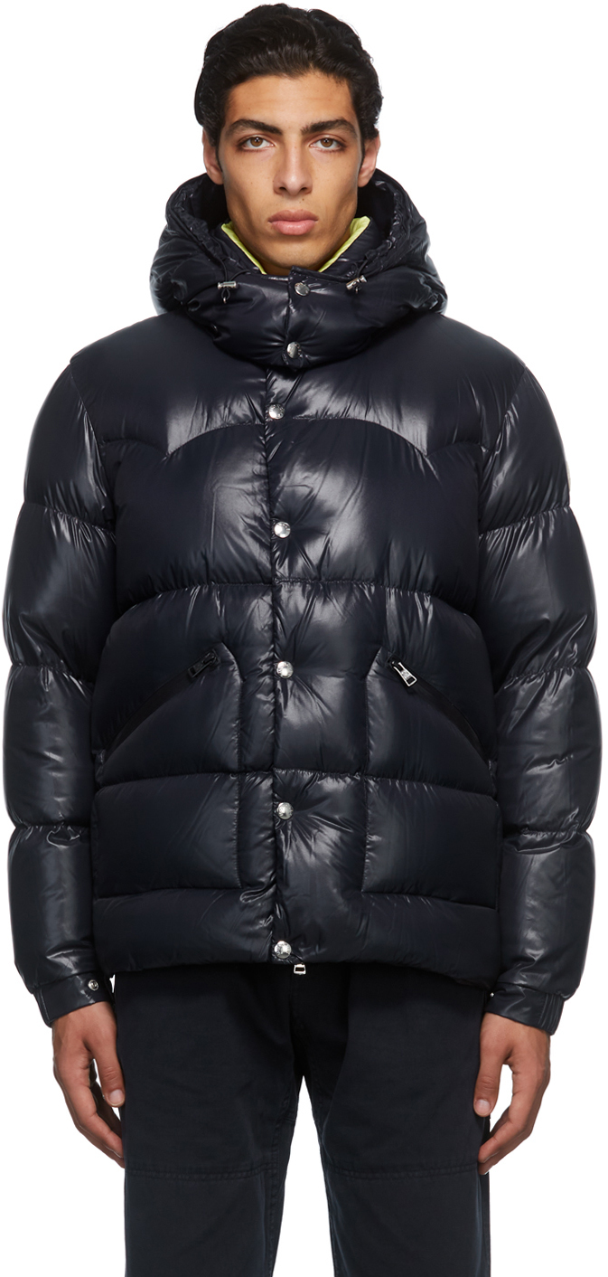 Moncler Navy Logo Down Jacket In Black | ModeSens