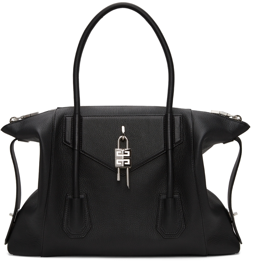 Givenchy: 黑色中号 Antigona Lock 托特包 | SSENSE