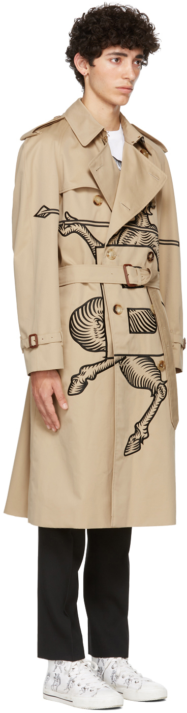Burberry SSENSE Exclusive Beige Mythical Alphabet Embroidered Exploded Motif Trench Coat | Smart ...