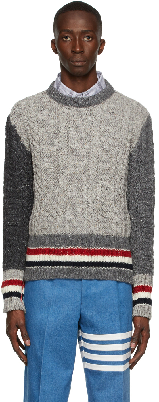 Thom Browne Wool RWB Stripe Cable Sweater