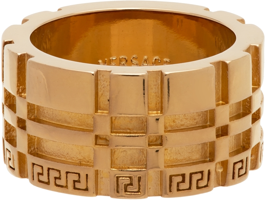 Versace Gold Greca Logo Band Ring
