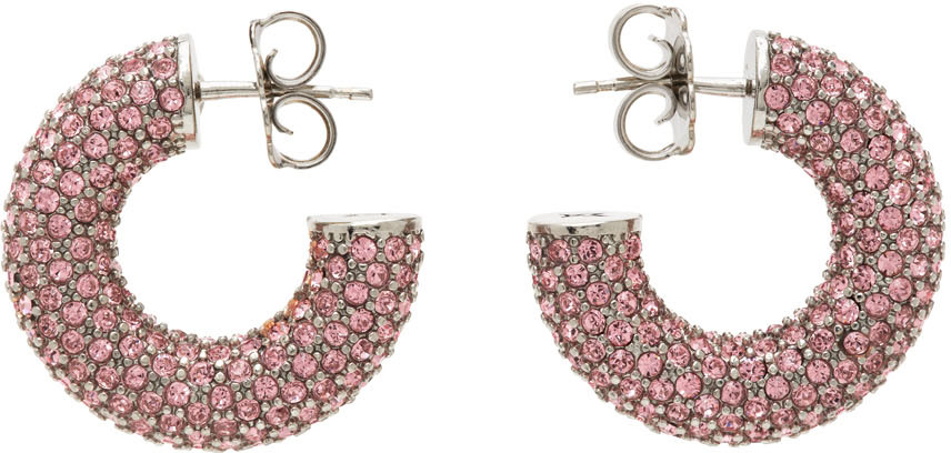 Pink Crystal Small Thick Cameron Hoops by Amina Muaddi on Sale