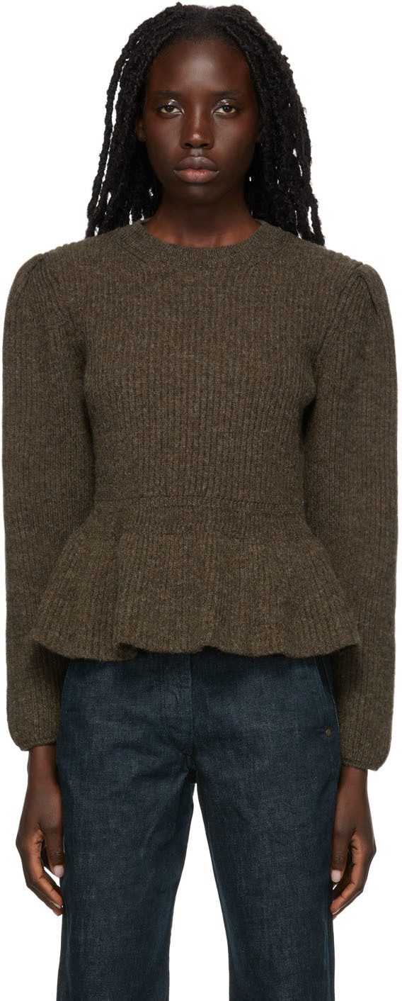 LEMAIRE: Brown Wool Peplum Sweater | SSENSE Canada