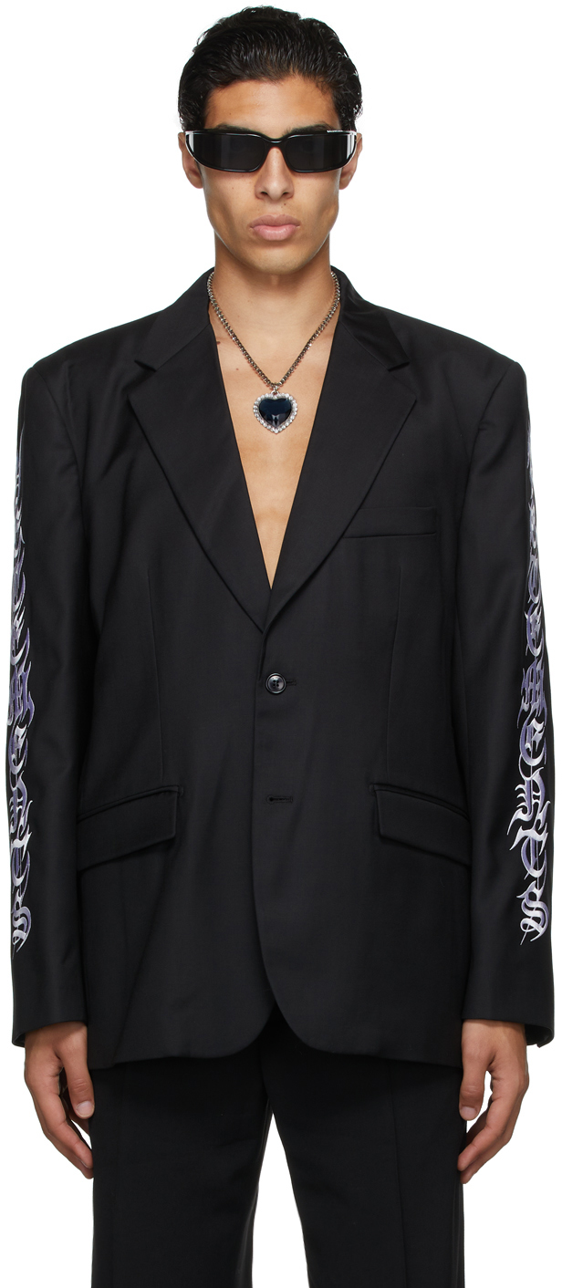 38％割引ブラック系,S【冬バーゲン★】 【20SS】VETEMENTS gothic logo jacket テーラードジャケット ...