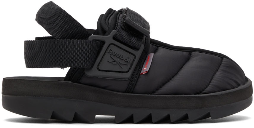 Reebok Classics: Black Quilted Beatnik Sandals | SSENSE UK