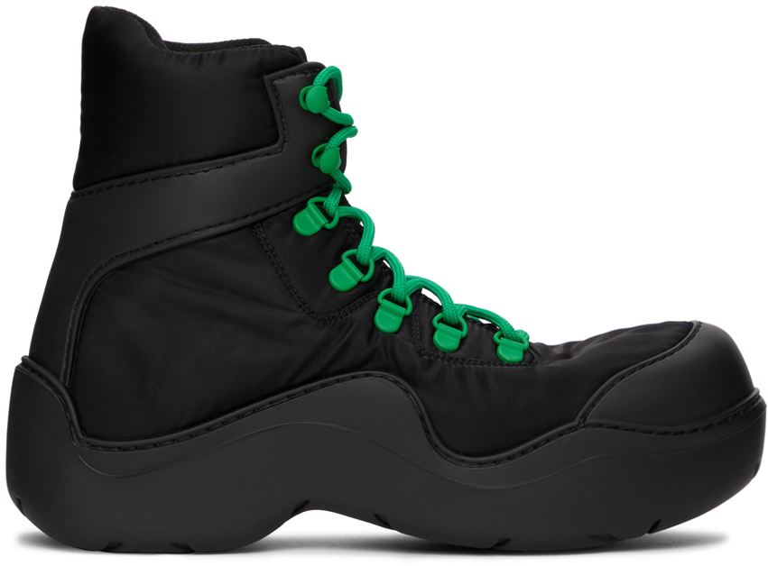 Bottega Veneta: Black & Green Puddle Bomber Boots | SSENSE